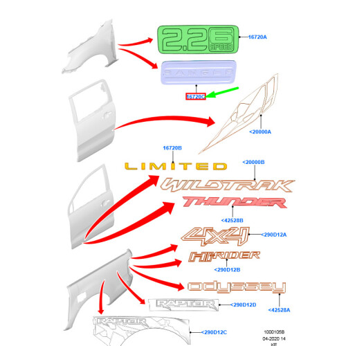 FORD RANGER T6 MK1 Front Fender BiTurbo Emblem Name Plate 2224414 NEW ...