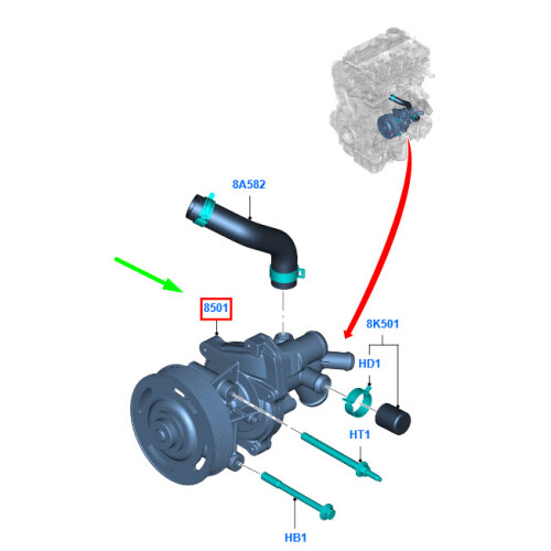 FORD RANGER T6 MK1 Water Pump Assy 1849276 BK3Q-8A558-CC NEW GENUINE on ...