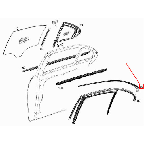 MERCEDES-BENZ E W213 Rear Left Door Guide Rail Trim A2136905103 NEW ...
