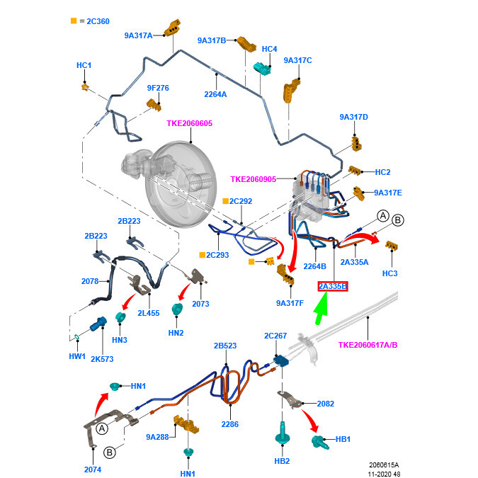 FORD RANGER T6 MK1 Front Brake Pipe Tube Assy 2228231 JB3C-2C295-AB NEW ...