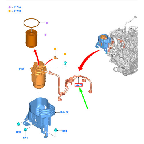 FORD RANGER T6 MK1 Fuel Filter Tube Assy JB3G-9A274-DA 2388880 NEW ...