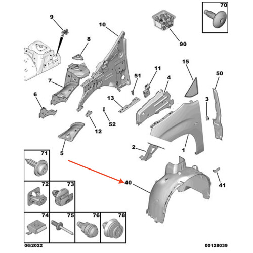 CITROËN BERLINGO B9 Front Right Inner Arch Liner 9817398480 NEW GENUINE ...