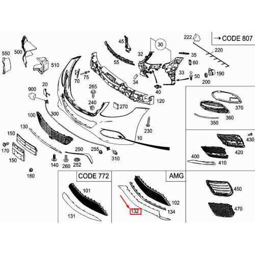 MERCEDES-BENZ S W222 Front Central Bumper Trim Strip A2228855700 NEW ...
