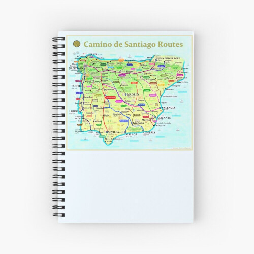 Spiral Notebook Map of Camino de Santiago Routes in Spain and Portugal ...