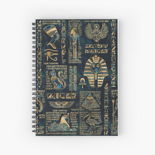 Spiral Notebook Egyptian hieroglyphs and deities -Abalone and gold A5 ...