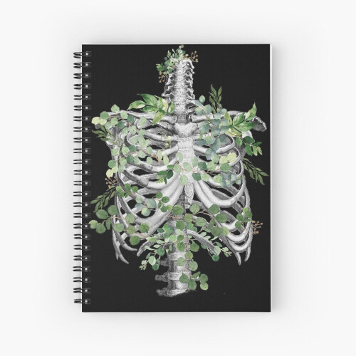 Spiral Notebook Ribcage, rib cage, anatomy skeleton eucaliptus leaves ...