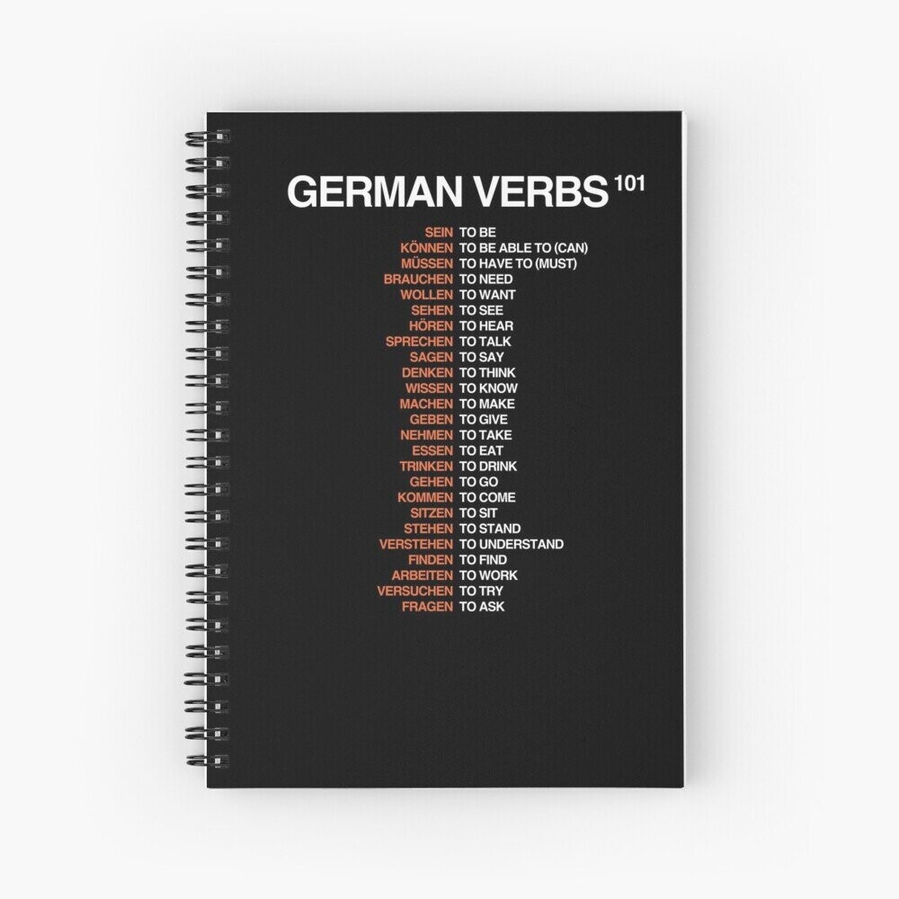 Spiral Notebook German Verbs 101 - German Language Cheatsheet A5 120 ...