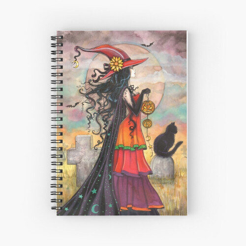 Spiral Notebook Witch Way Halloween Witch and Black Cat Fantasy Art A5 ...