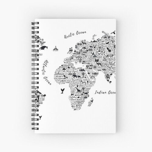 Spiral Notebook Typography World Map. A5 120 Pages on OnBuy