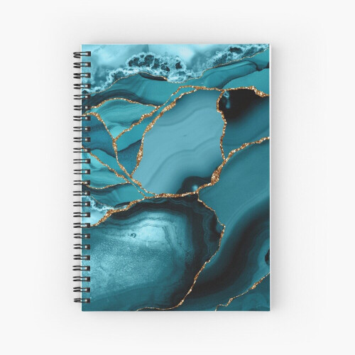Spiral Notebook Teal And Gold Faux Marble Landscape Waves A5 120 Pages ...