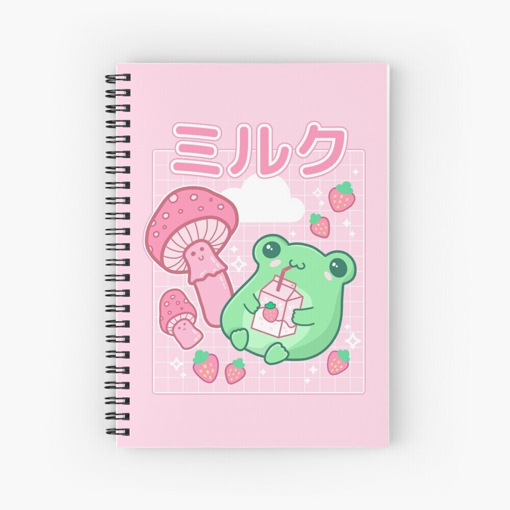 Spiral Notebook Cute Cottagecore Frog Strawberry Retro 90s Kawaii ...