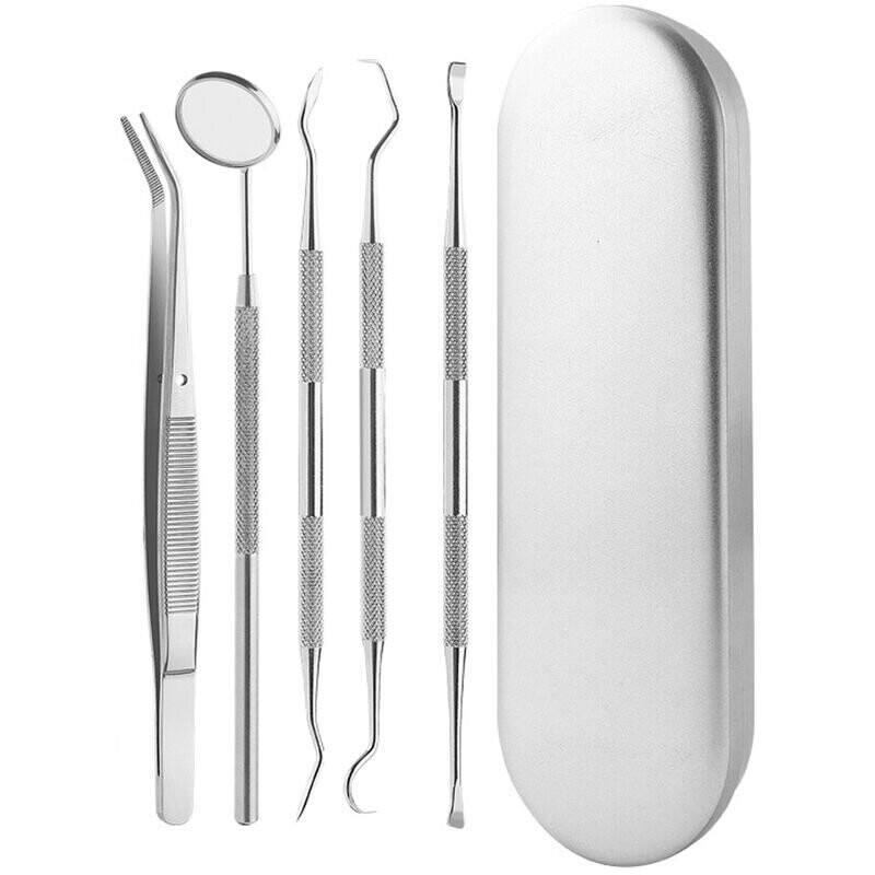 Dental Mouth Hygiene Kit 5pcs: Mirror, Mouth Forceps, Sickle Scraper ...