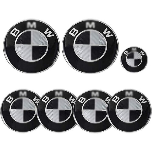7pcs Car Emblem for Hood and Trunk BM-W 82mm Emblem and 68mm Wheel ...