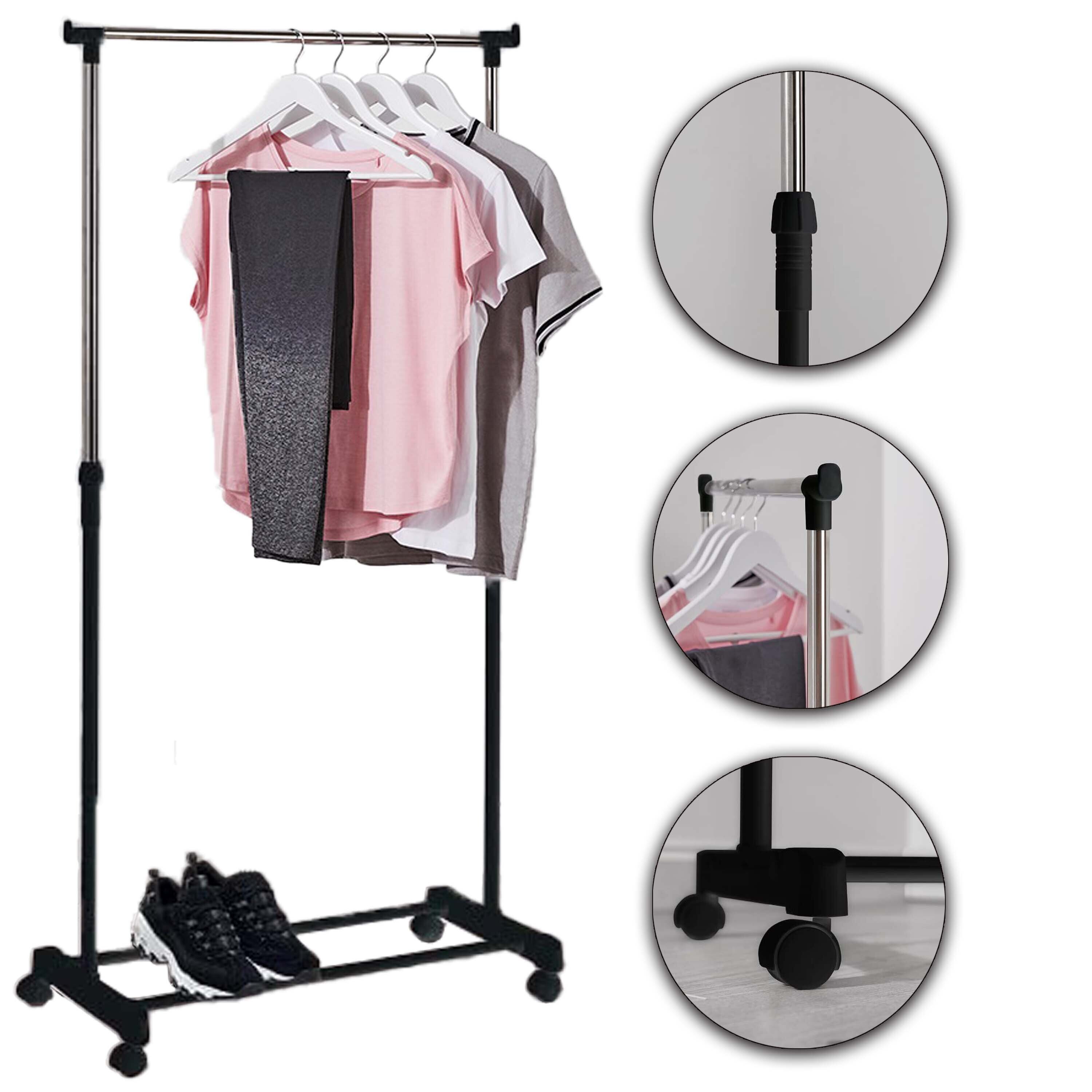 AAMEN Clothes Rail with Wheels & Shoe Rack, Adjustable Garment Rack on ...