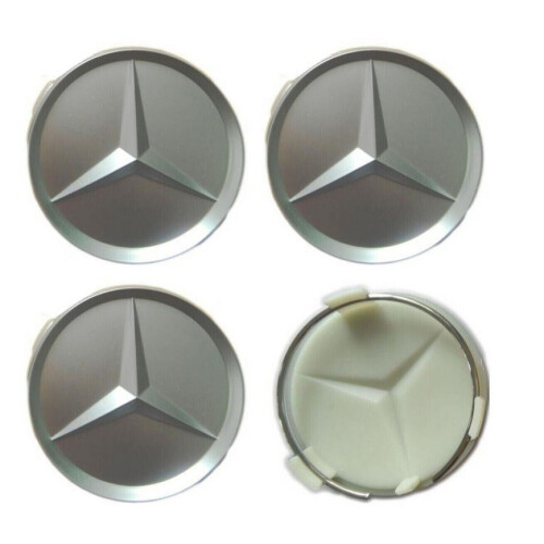 4x Mercedes Benz Wheel Center Caps Star Logo 75MM Matte Silver Hubcaps ...