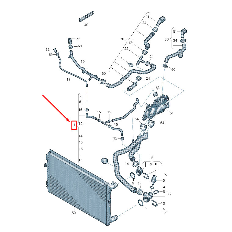 VW GOLF VII MK7 Coolant Hose With Quick Release Coupling 5Q0121049BJ ...
