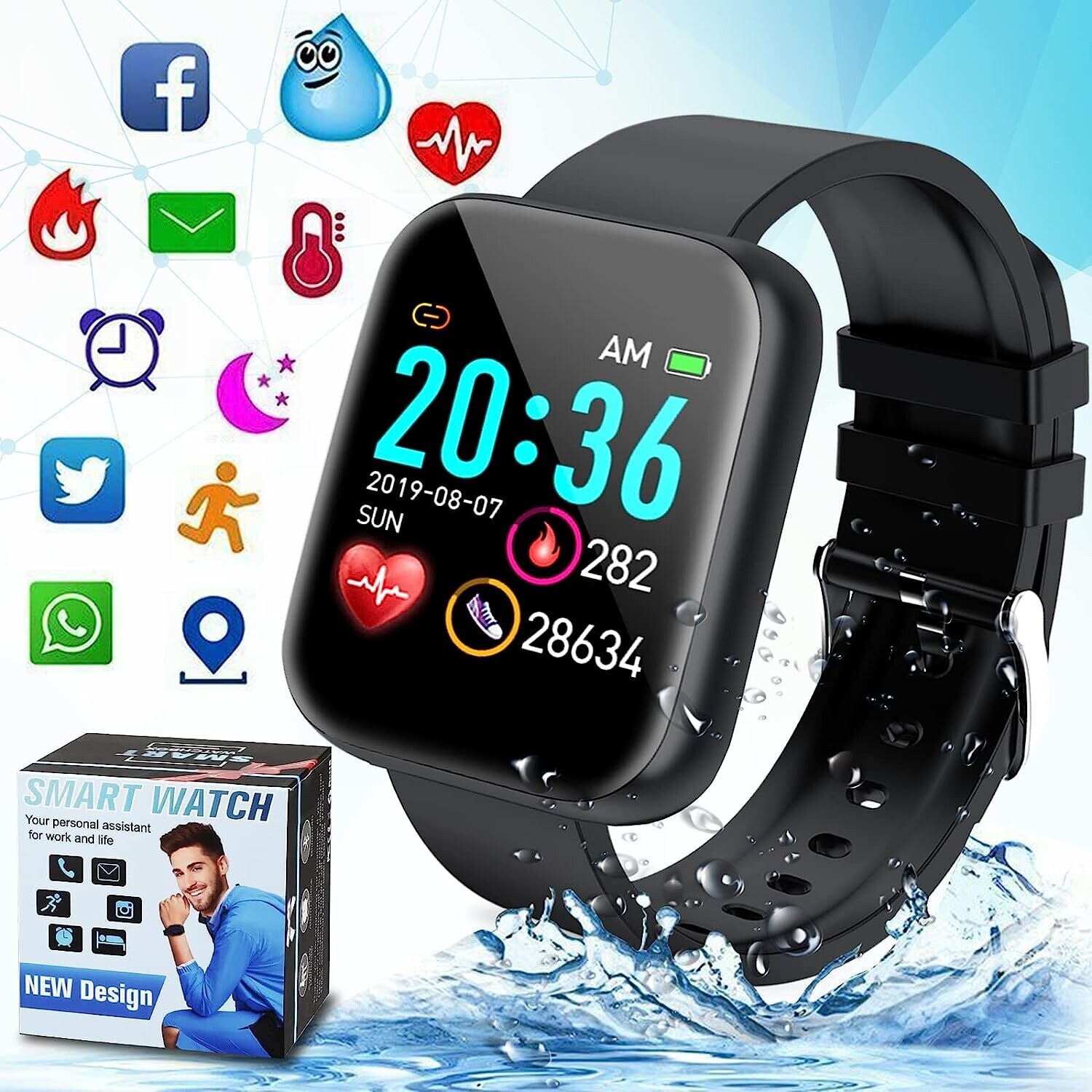 Smart Watch, Bluetooth Smartwatch compatible with Android iOS Phones ...