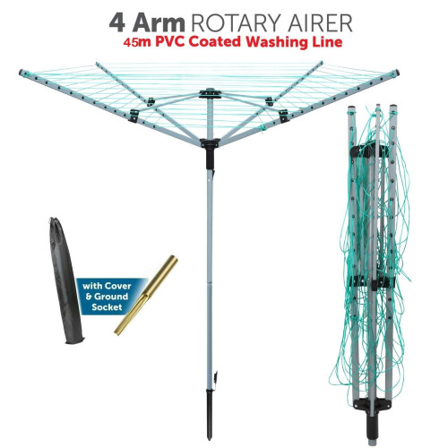 Hampton&Stewart 4 Arm Rotary Airer Clothes Dryer Ground Spike on OnBuy