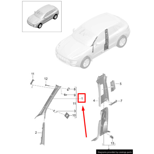 PORSCHE MACAN 95B Upper Left Windshield Pillar Trim 95B867233C OP2 NEW ...