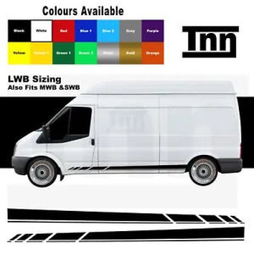 Side Stripe Stickers Vinyl Decals Graphics For Ford Transit LWB MWB SWB ...