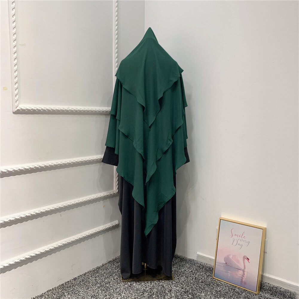 Ramadan Eid Muslim Long Hijab Headcarf Women 3 Layers Long Khimar ...