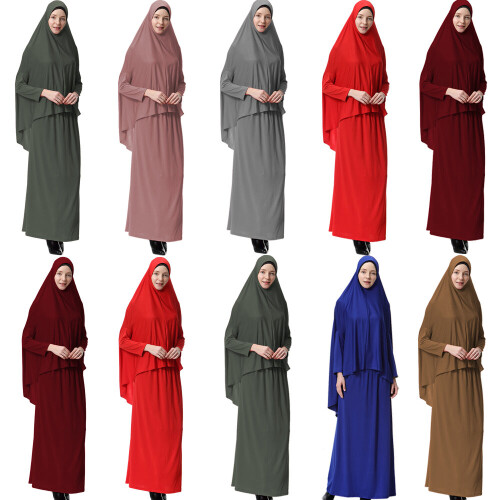 Womens Prayer Garment Clothes Set Muslim Abaya Jilbab Long Dress Arab ...