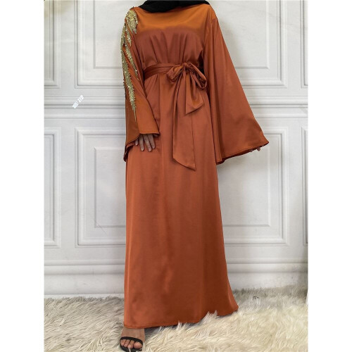 Ramadan Eid Islamic Robes Beading Silky Fancy Full Muslim Dress French ...