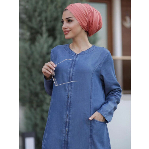 Middle East Women Denim Maxi Dress Zipper Patchwork Muslim Arabic Abaya ...