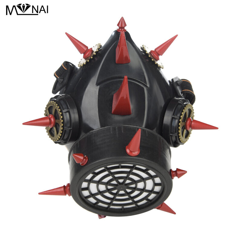 Red Rivets Clock Gears Cosplay Gas Mask Costume Spikes Steampunk ...