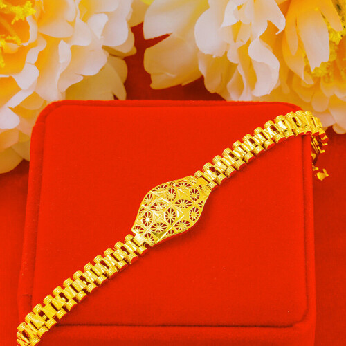 24K Pure Bracelet for Women Jewelry Sandblasted Watch Buckle Hollow Deck Bracelet Bangle Wedding ...