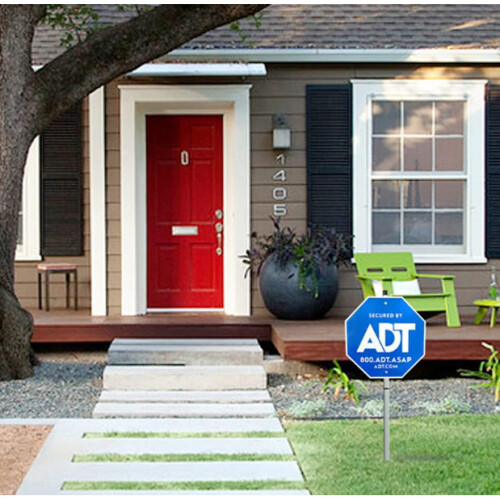 ADT safety signs are used for outdoor courtyards with pole lawn ...