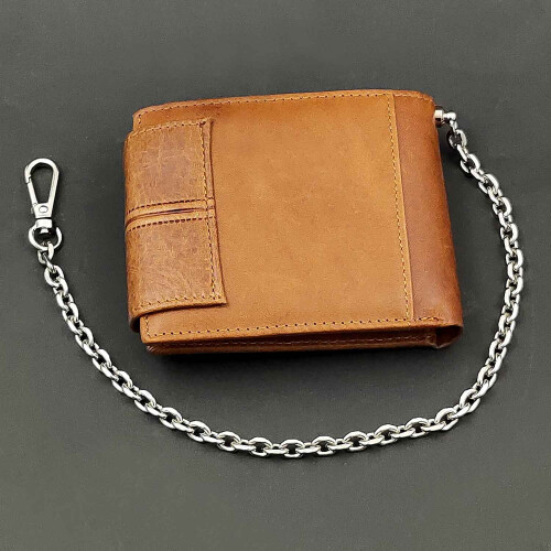 Mens Leather Wallet Purse with Chain Punk Biker Bullet Wallet on OnBuy