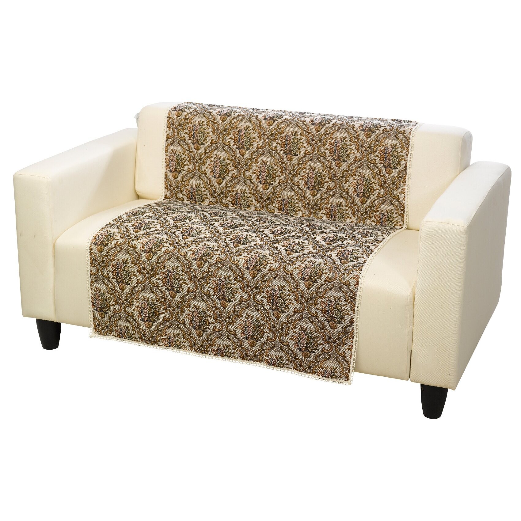 (3 Seater Chair Protector) Floral Tapestry Lace Trim Antimacassar ...