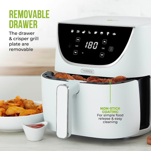 Tower T17127WHT Vortx Air Fryer with Digital Control Panel, 1700W, 6L, White on OnBuy