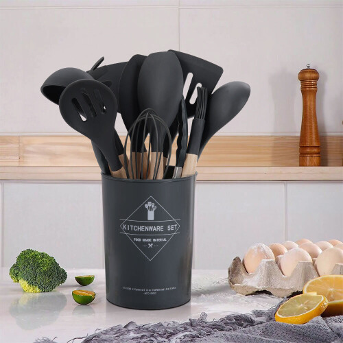 (Grey) 11-piece Silicone Kitchen Utensil Set for Nonstick Cookware Non ...
