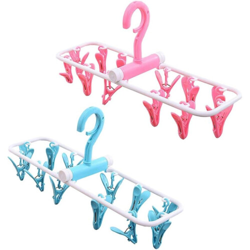 2 Pack Travel Foldable Portable Hanging Clothes Rack (Pink & Blue) on OnBuy