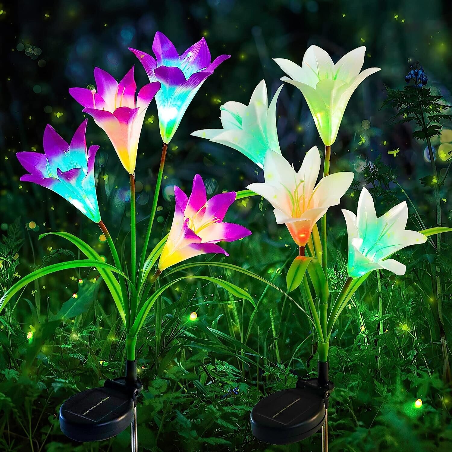 Outdoor Waterproof Solar Light with 8 Lilies, 7 Color Changing LED ...