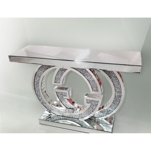 GG Diamond Crush Mirrored Console Table-120cm on OnBuy