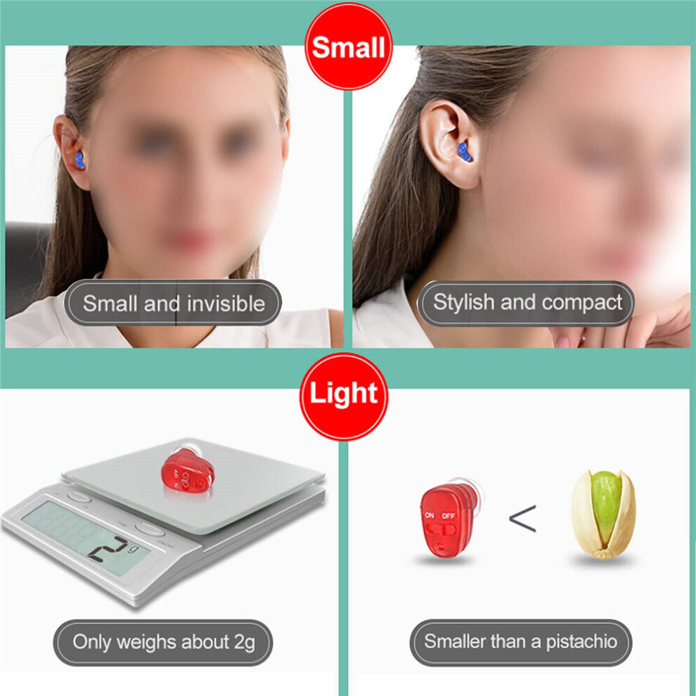 (Red) Elder Rechargeable Hearing Aid Mini Invisible Adjustable Tone ...