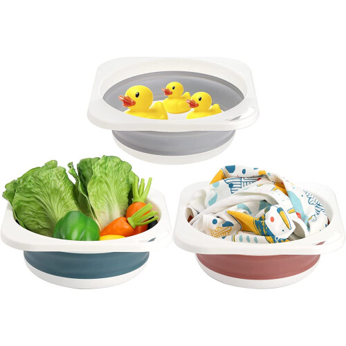 3 Pack 4.5L/1.2Gallon Collapsible Washing Basin, Foldable Plastic Dish ...