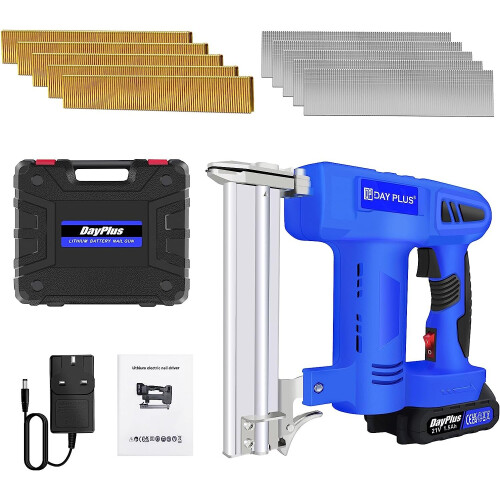 Cordless Brad Nailer 21V, 18 Gauge 2-in-1 Nail Gun/Staple Gun, Battery ...