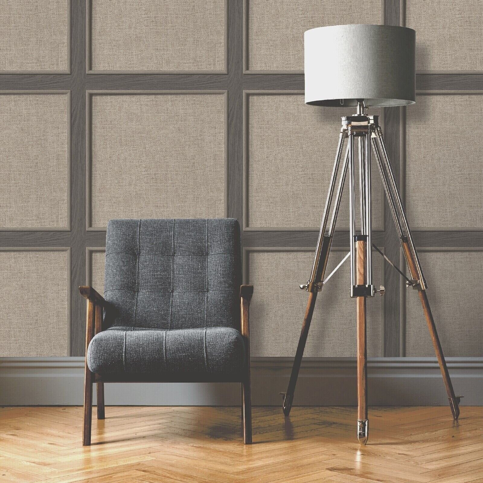 Dark Oak Panelled Wallpaper 3D Smooth Brown Weave Wood Grain Effect ...