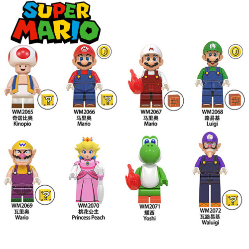 Super Bros Mario Assembled Building Blocks Luigi Wario Waluigi Kids ...
