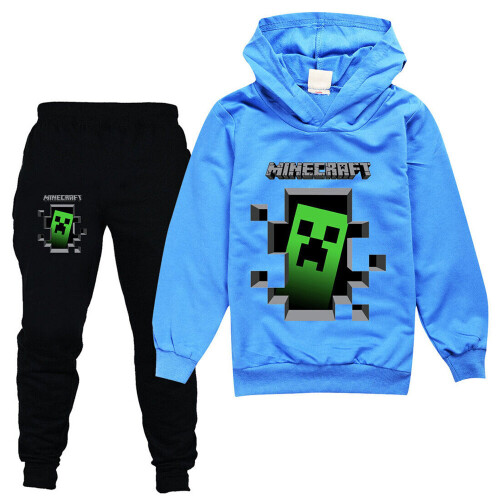 (7-8 Years, Blue) Boys Girls Kids Minecraft Hoodies Hooded Pants Outfit ...
