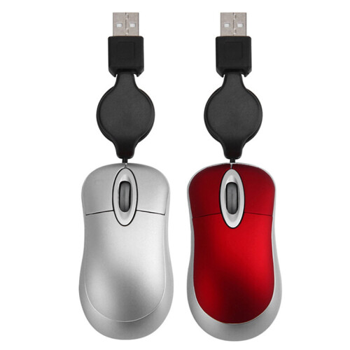 2x Mini USB Wired Mouse Retractable Cable Tiny Small Mouse 1600 Optical ...