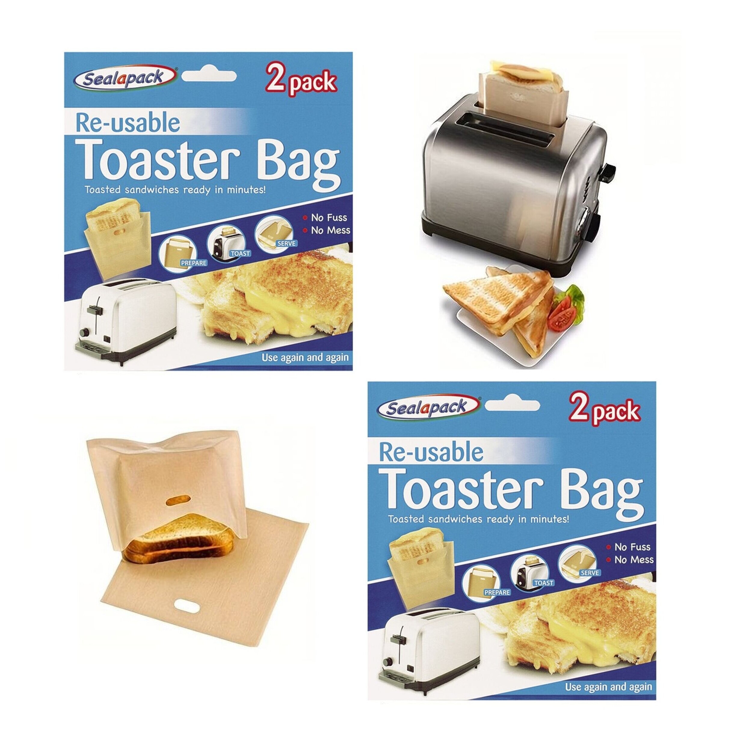 4 Reusable Toaster Bags Toastie Toast Pockets Food Snack on OnBuy