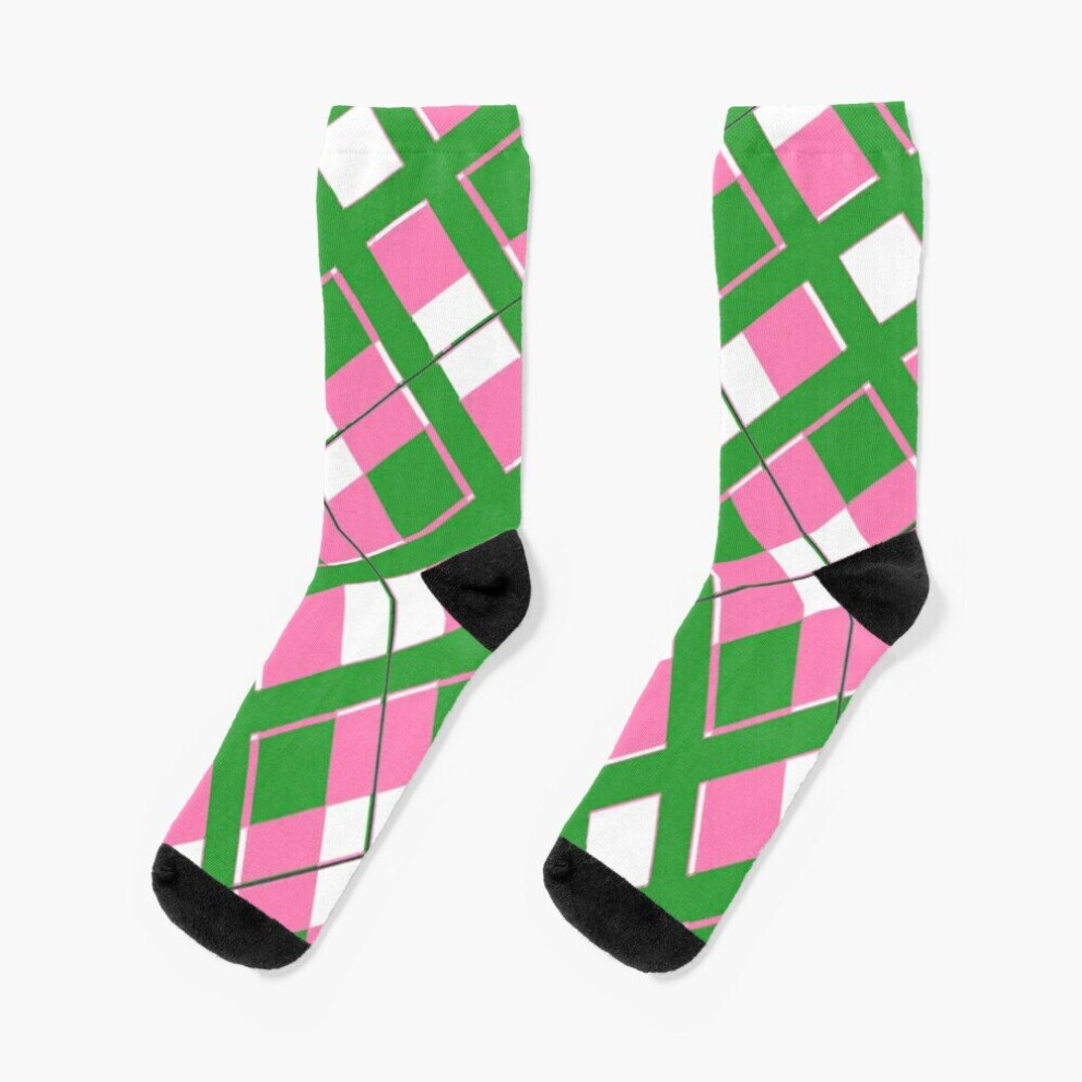 Dress Socks Pink and Green Plaid aka Tartan Novelty Fancy Crazy Pattern Crew Casual for Men Women