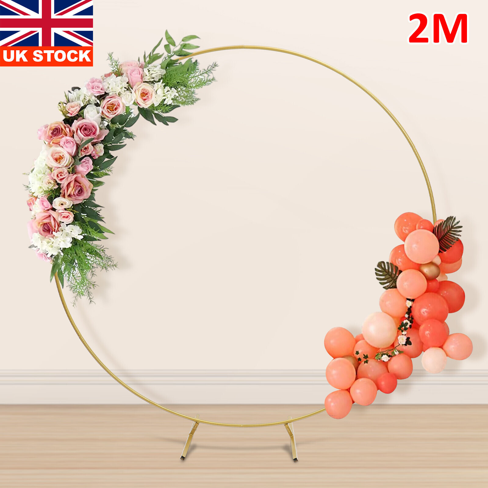 2M Round Hoop Balloon Arch Backdrop Flower Gold Display Stand Frame on ...