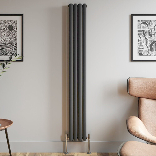 Anthracite Designer Radiator Vertical Oval Column Double Panel Rad ...