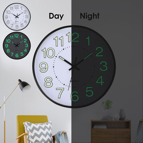 30CM Luminous Wall Clock Silent Non-Ticking Night Lights Clocks on OnBuy
